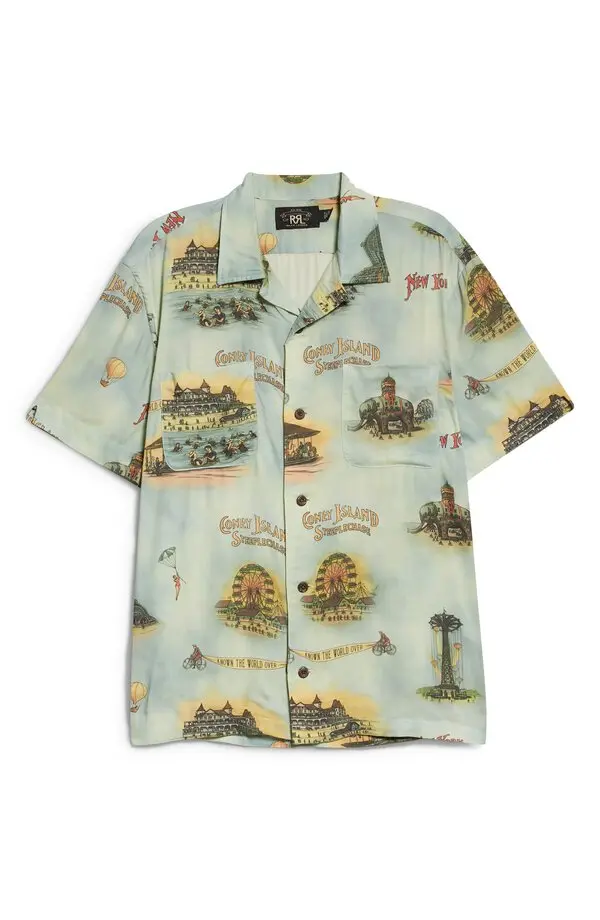 トップス RRL CONEY  CAMP SHIRTS Ralph Lauren Coney Island Print Short Sleeve Button-Up Camp